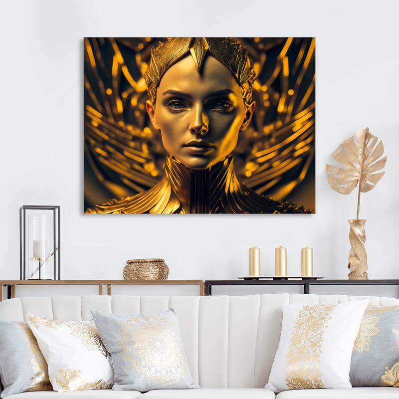 Designart 'Futuristic Golden Goddess II' Modern Woman Metal Wall Art ...