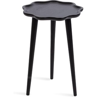 Modern Round Side Table with Wavy Edge, 15" x 22", Black Solid Wood ...