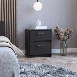 2 Drawers Nightstand , End Table, Side Table Metal Handles -Black - Bed ...