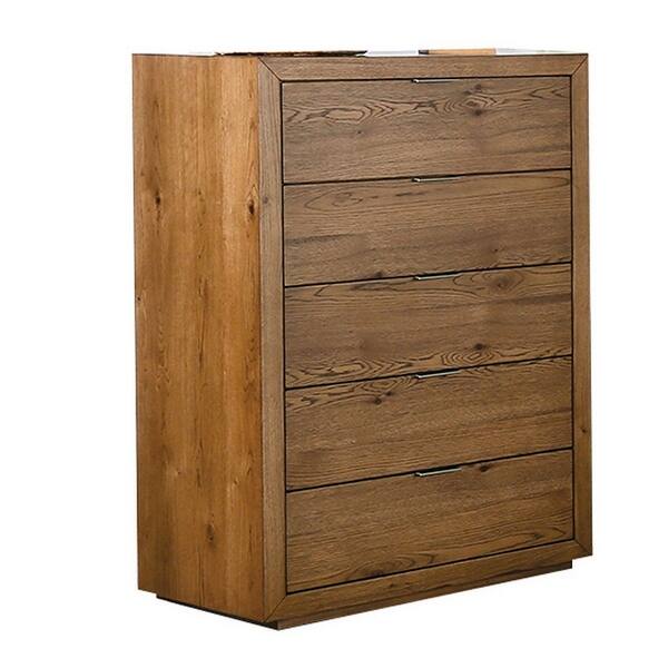 Lier 48 Inch Tall Dresser Chest, Brown Wood, 5 Drawers, Integrated ...