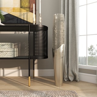 Silver Aluminum Metal Grid Inspired Decorative Vase with Open Frame ...