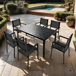 7-Piece High-Quality Conversation Sets with Dining Table, Steel Outdoor ...