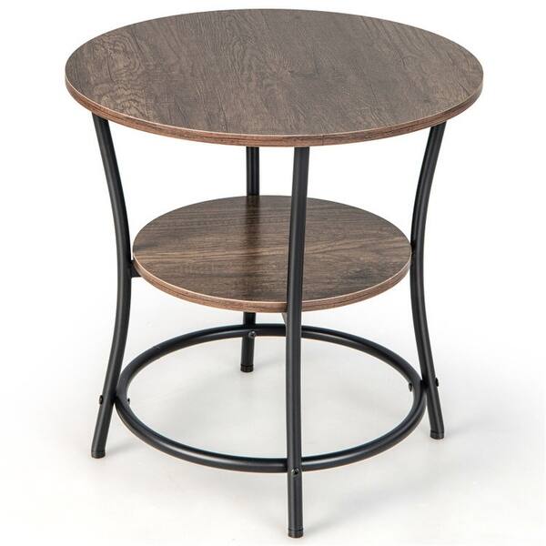 2-Tier Round End Table with Open Storage Shelf and Metal Frame - On ...