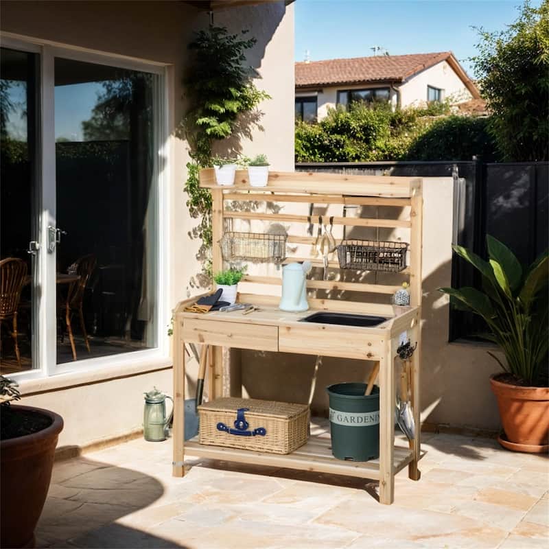 Outsunny Potting Bench Table,Garden Work Bench,Workstation - Overstock ...
