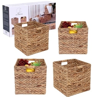 Foldable Handwoven Water Hyacinth Storage Baskets Wicker Cube Baskets ...