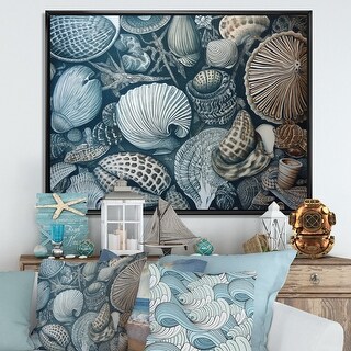 Designart "Seaside Seashells I" Modern Landscape Beach Framed Wall Art ...