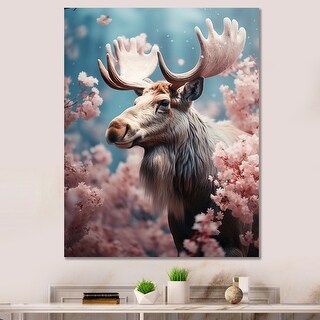Designart "Pink Moose Spring Awakening I" Moose Canvas Prints - Bed ...