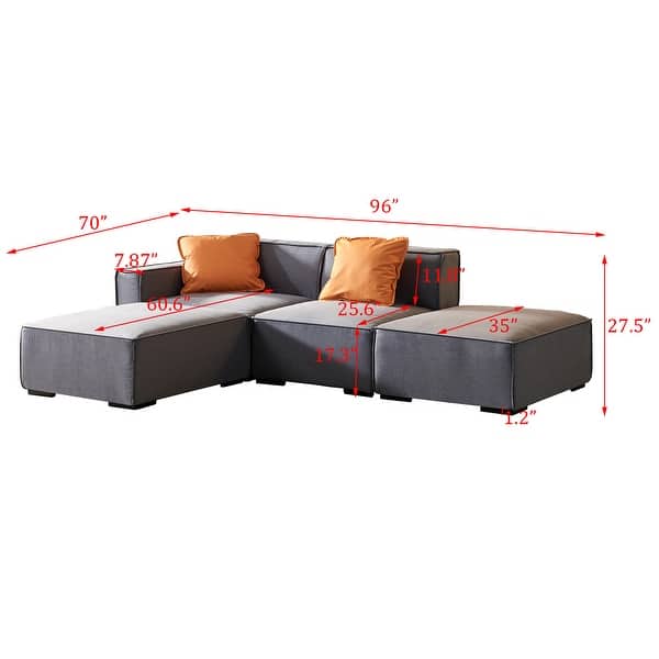 Modular Sofa L Shape Sofa & Chaise Sectional Couch with Convertible ...