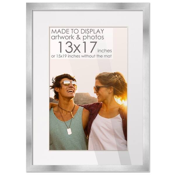 15x19 Silver Picture Frame with 12.5x16.5 White Mat Opening for 13x17 ...