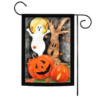 Halloween Jack-O-Lantern and Ghost Outdoor Garden Flag 18" x 12.5 ...