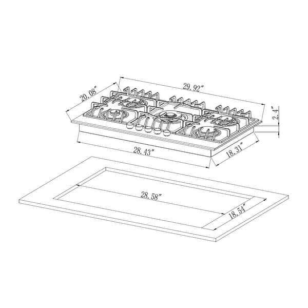 Built-in 30" Tempered Glass Gas Cooktop - 5 Sealed Burners Cook Tops ...