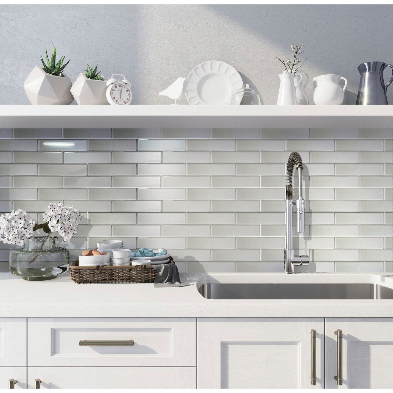 Apollo Tile 40 Pack 3-in x 6-in Abalone Gray Rectangular Subway Glossy ...