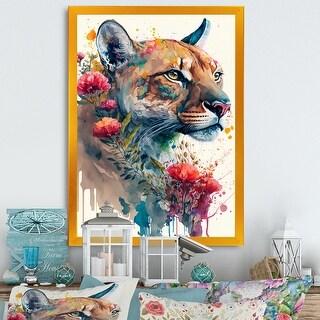 Designart "Cute Puma Floral Art I" Animals Framed Art Print - Bed Bath ...