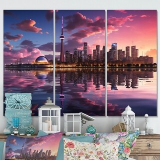 Designart "Purple Toronto By Night" City Toronto Wall Art Living Room ...