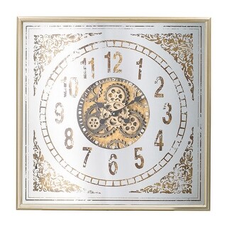 32 Inch Square Wall Clock with Decorative Gear Design - 31.5W x 31.5H x ...