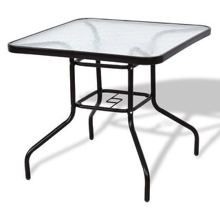 Square Outdoor Glass Table with Tempered Water Wave Top and Metal Legs ...