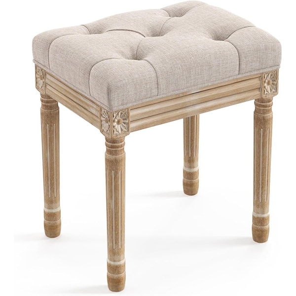 Fabric Upholstered Vanity Stool - Linen Color-wood Color - Bed Bath ...