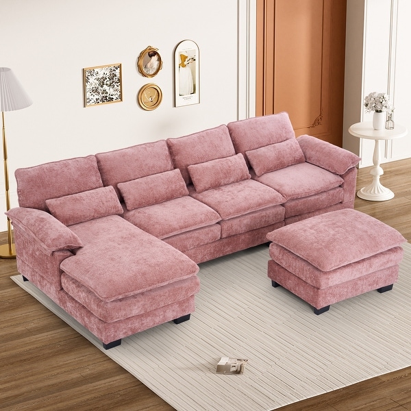 Ouyessir Soft Chenille Fabric U shaped Sectional Sofa Set with Doudle Layer Cushion On Sale Bed Bath Beyond 41003399