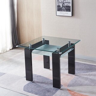 Tempered Glass Top Square Double-Layer Dining Table with MDF Legs - Bed ...