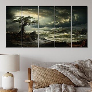 Designart "Green Storm Windswept Drama II" Nautical & Beach Multipanel ...