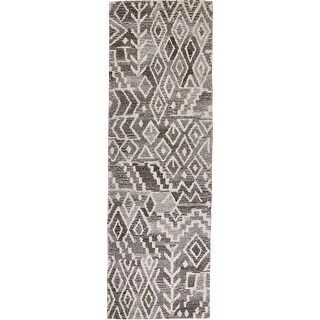 8' Gray And White Wool Abstract Tufted Handmade Runner Rug - 3'6" - Bed ...