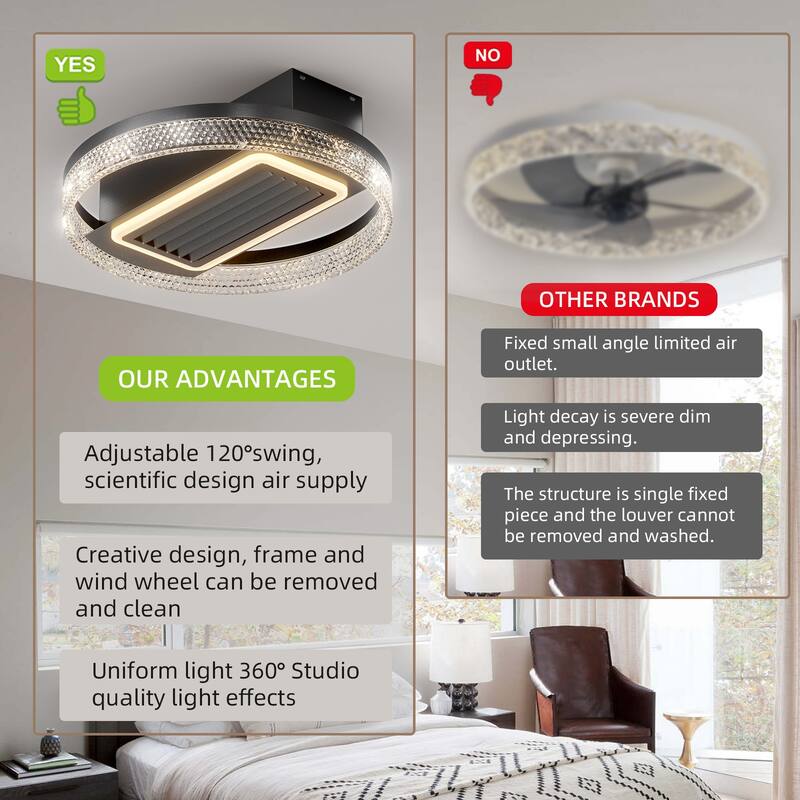 20inch Modern Leafless Ceiling Fan with Remote Control Removable and ...