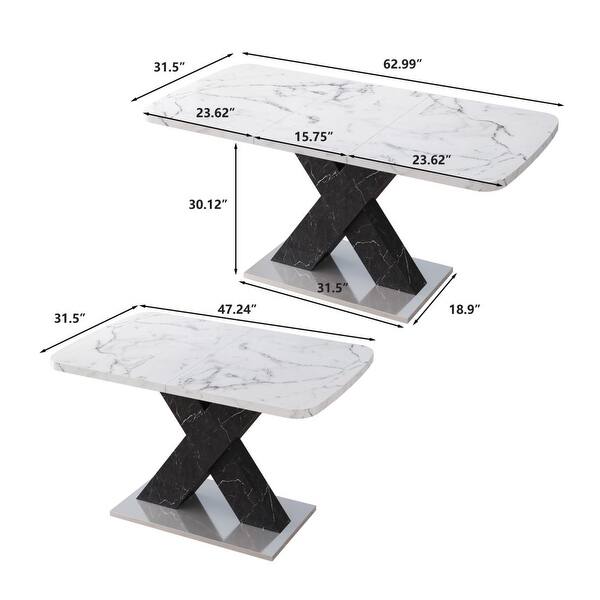 Modern Square Dining Table with Printed Marble and X-Shape Leg with ...
