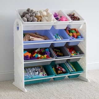 Children Plastic and Metal Toy Storage Racks with 12 Storage Bins, Blue ...