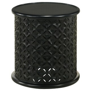 Kyra 18 Inch Round Side Table, Ornate Lattice Carving, Mango Wood ...