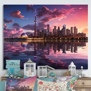 Designart "Purple Toronto By Night" City Toronto Wall Art Living Room ...
