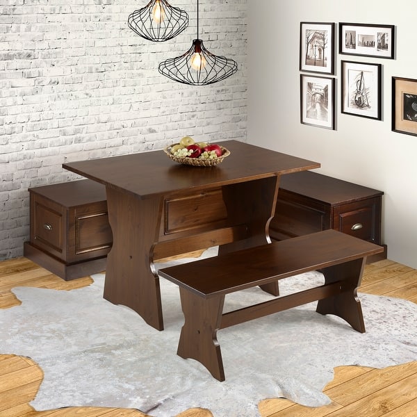 Linon Ame Walnut Backless Nook Table Set - Bed Bath & Beyond - 20218656