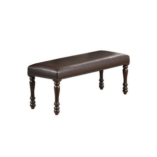 Cherry Finish Faux Leather Bench Dining Room Rubber wood Carved Legs ...