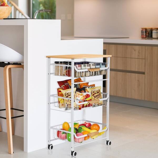 4 Tier Rolling Kitchen Storage Cart, Metal Microwave Stand Kitchen ...
