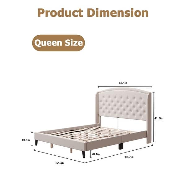 Strong Wood Slat Support Bed Frame with Button Tufted Upholstered - Bed ...