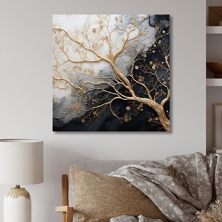 Designart "Golden Branch Tree Luminous Tangle III" Tree Monochrome Wall ...