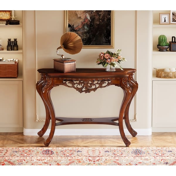 Classic Carving Two-Tier Console Table for Entryway Living Room - Bed ...