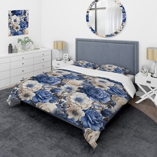 Designart "Blue Renaissance Roses Victorian Pattern IV" Cottage Bedding ...