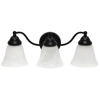 Wall Mounted Three Light Vanity Fixture with Alabaster Glass Bell Shade ...