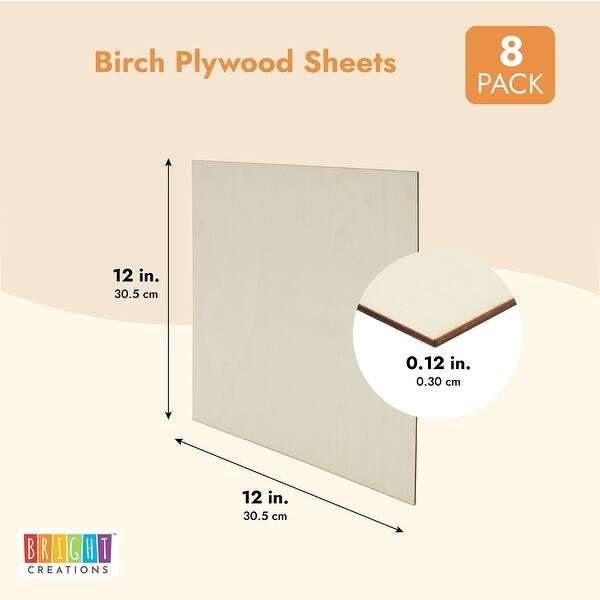 12x12 Wood Panels, Unfinished 3mm Birch Plywood Sheets (8 Pack) - Bed ...