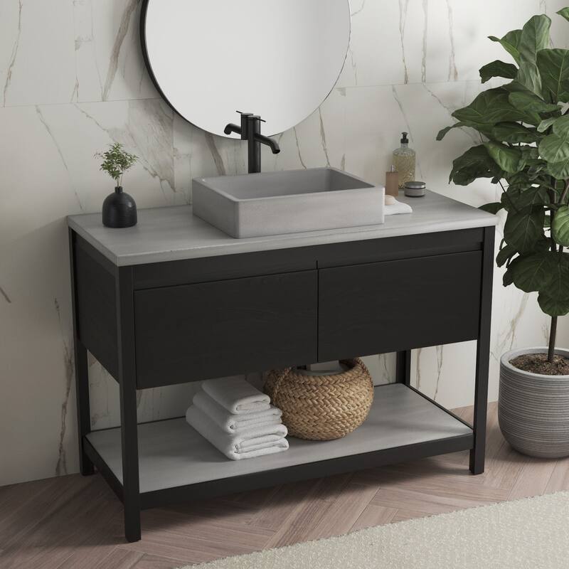 Solace Oak Vanity with Concrete Shelf (Base Only) - Overstock - 31578216