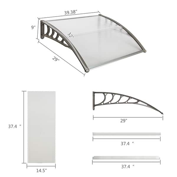 100 x 80 Door & Window Rain Cover Eaves Canopy White & Grey Bracket ...