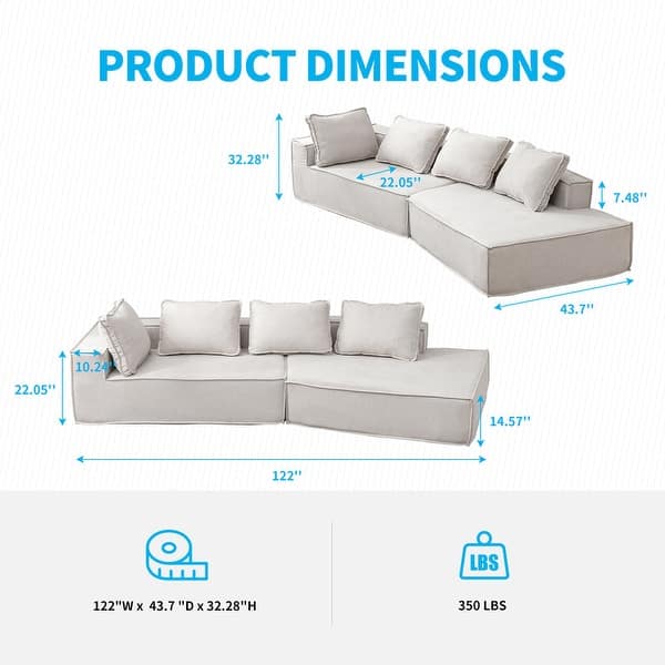 Mixoy 122" 2-Pieces Convertible Sectional Sofa,Oversized Sleeper Couch ...