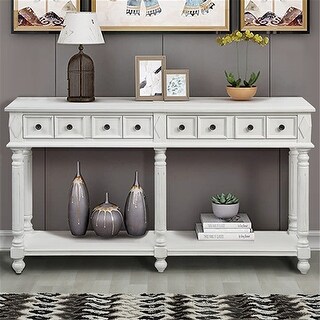 Retro Console Table Entryway Table with 2 Drawers and Bottom Shelf ...