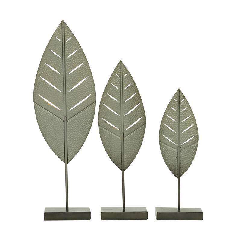Gold Metal Leaf Decorative Sculpture (Set of 3) - Overstock - 32162121