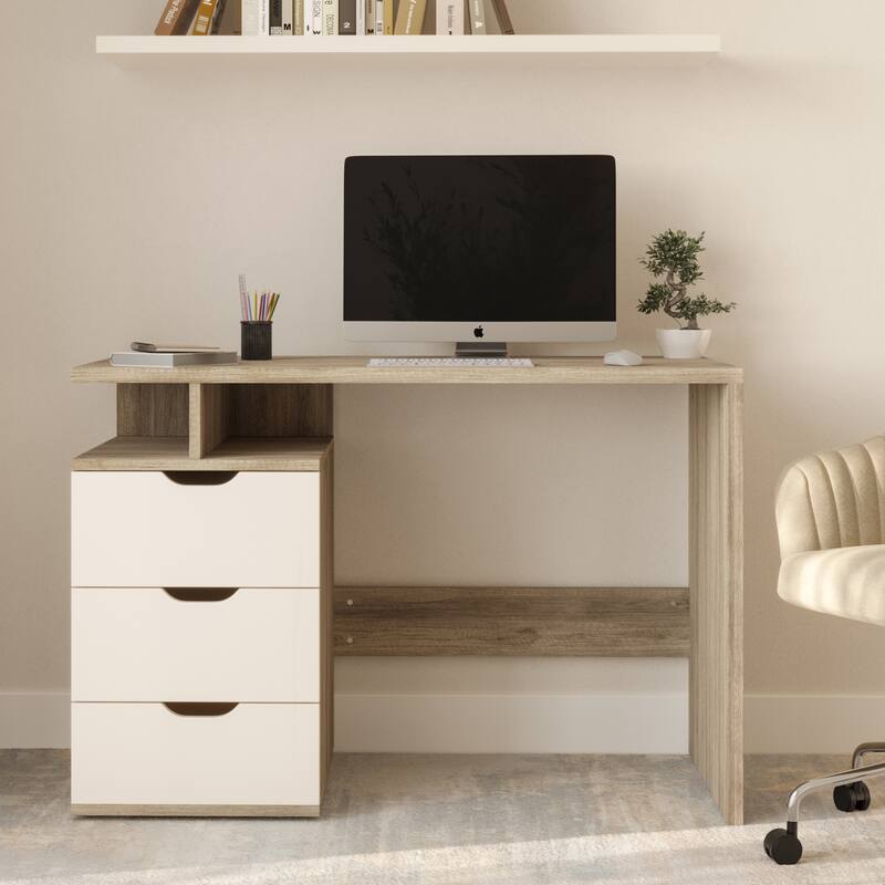 Lavish Home Computer Desk with 3-Drawers, White - Overstock - 39641445
