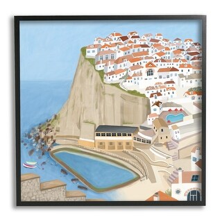Stupell Portugal Sea Port Coastal City Landscape Illustration Framed ...