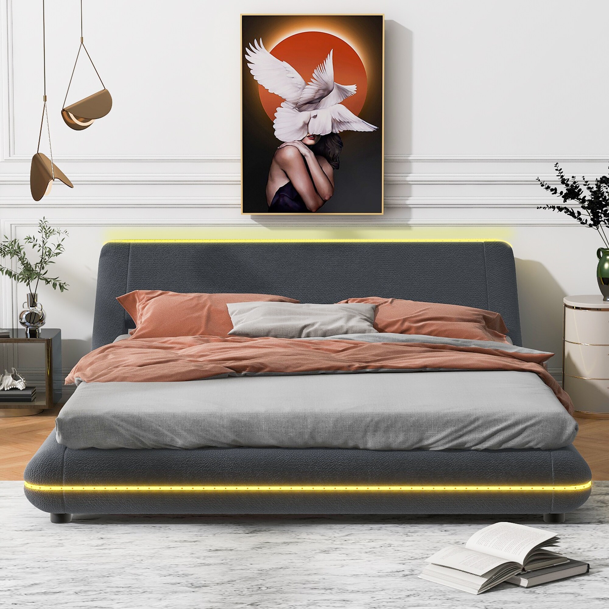Classic Faux Leather Bed Frame Storage Platform Bed-Queen, Black - Bed ...