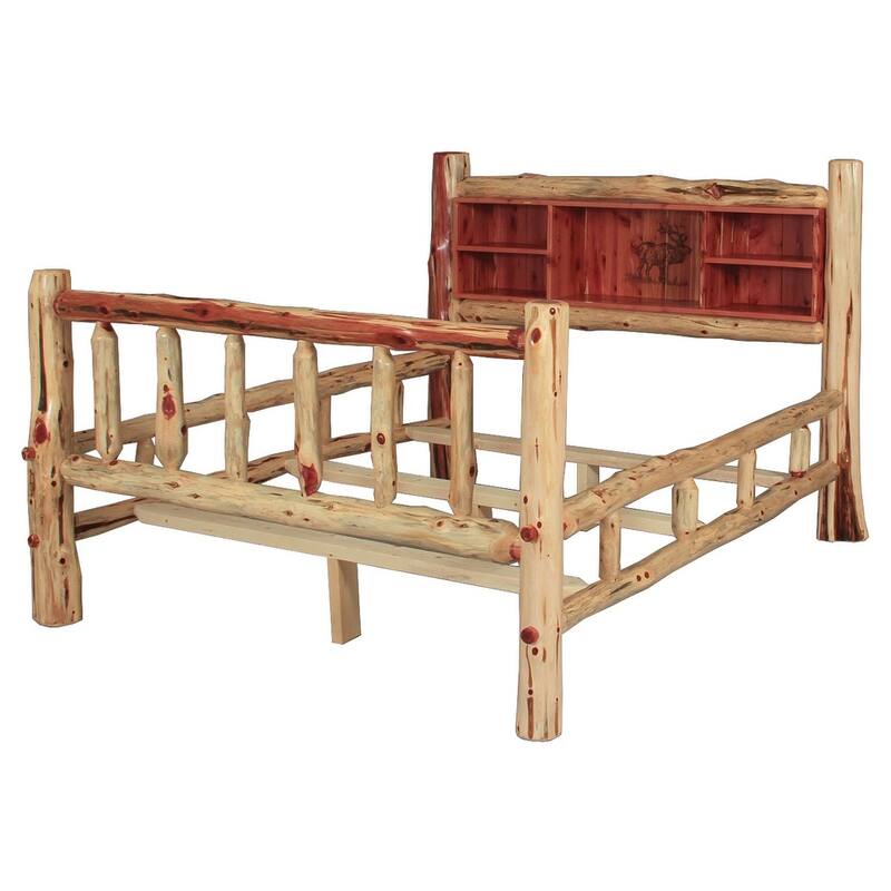 Red Cedar Log - Bookshelf Bed with Double Side Rail - Overstock - 34783872