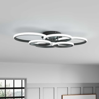 Modern 6-Ring Dimmable Cool White LED Semi Flush Mount Ceiling Light ...