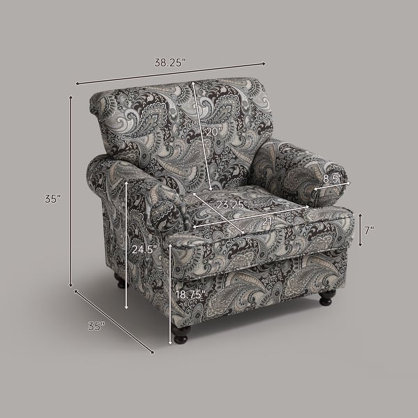 Morden Fort Classical Paisley Print Accent Chair with Rolled Arms - Bed ...